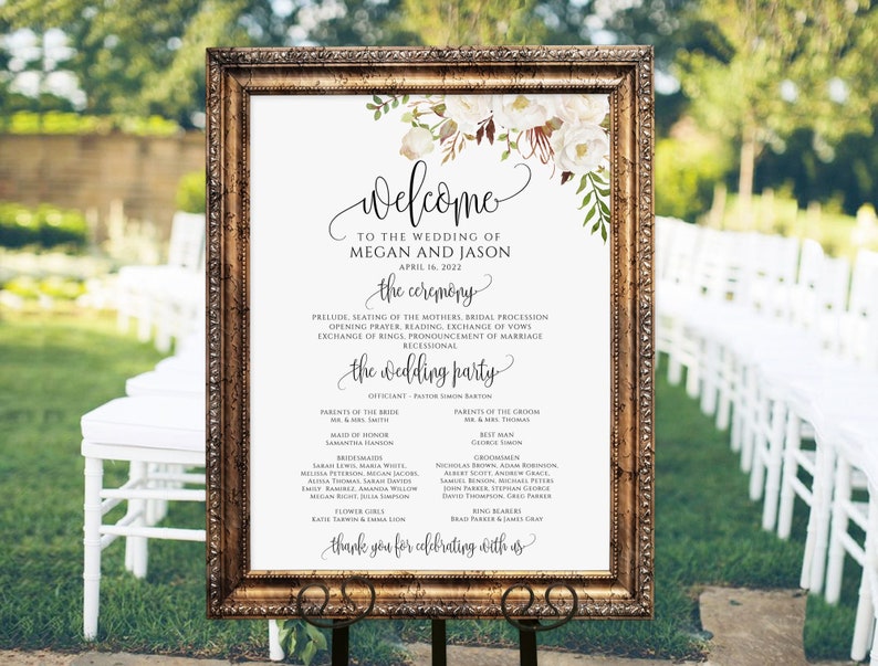 Floral Wedding Program Sign White Ceremony Program Sign | Etsy