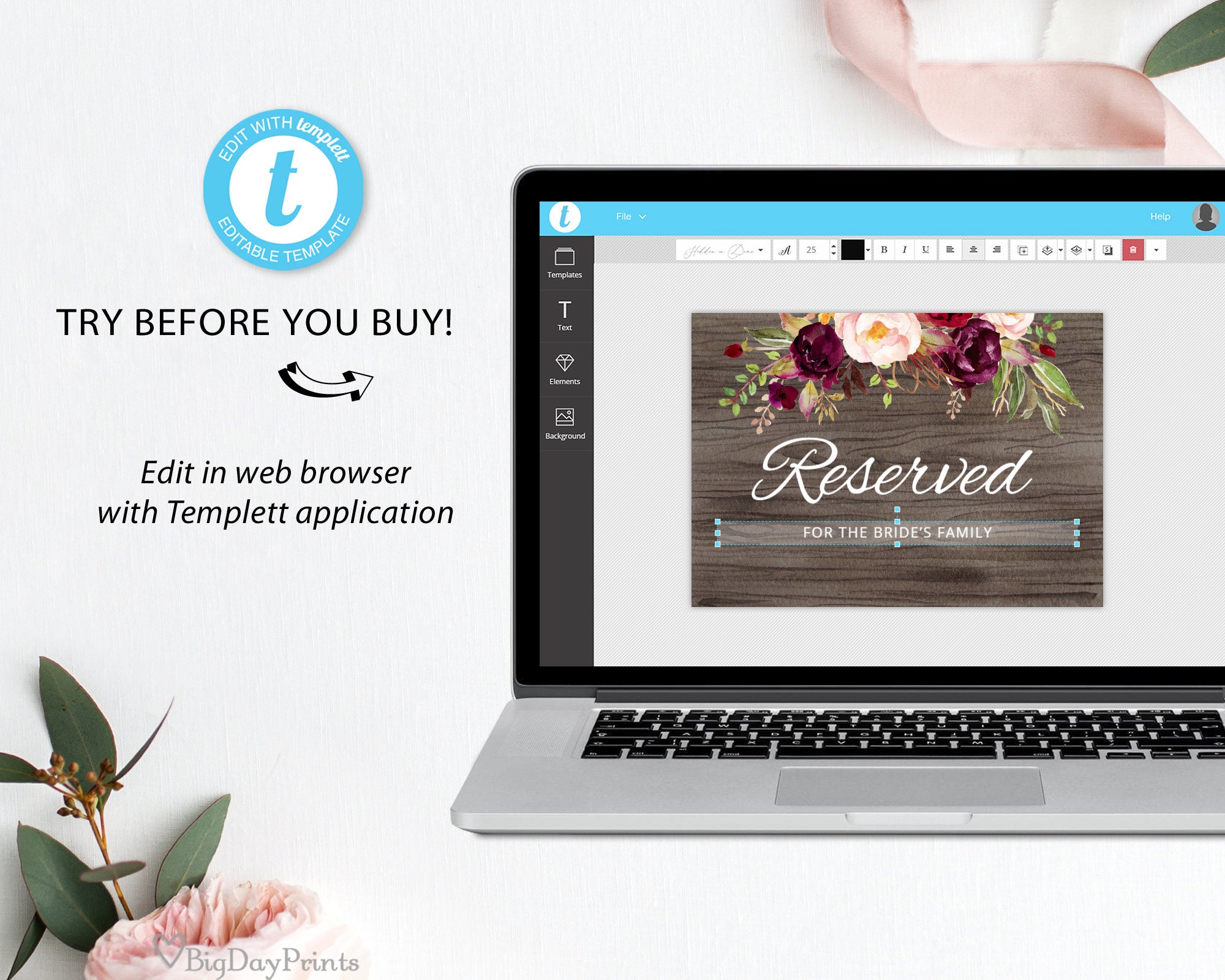 Rustic Wedding Reserved Sign Printable Burgundy Wedding | Etsy