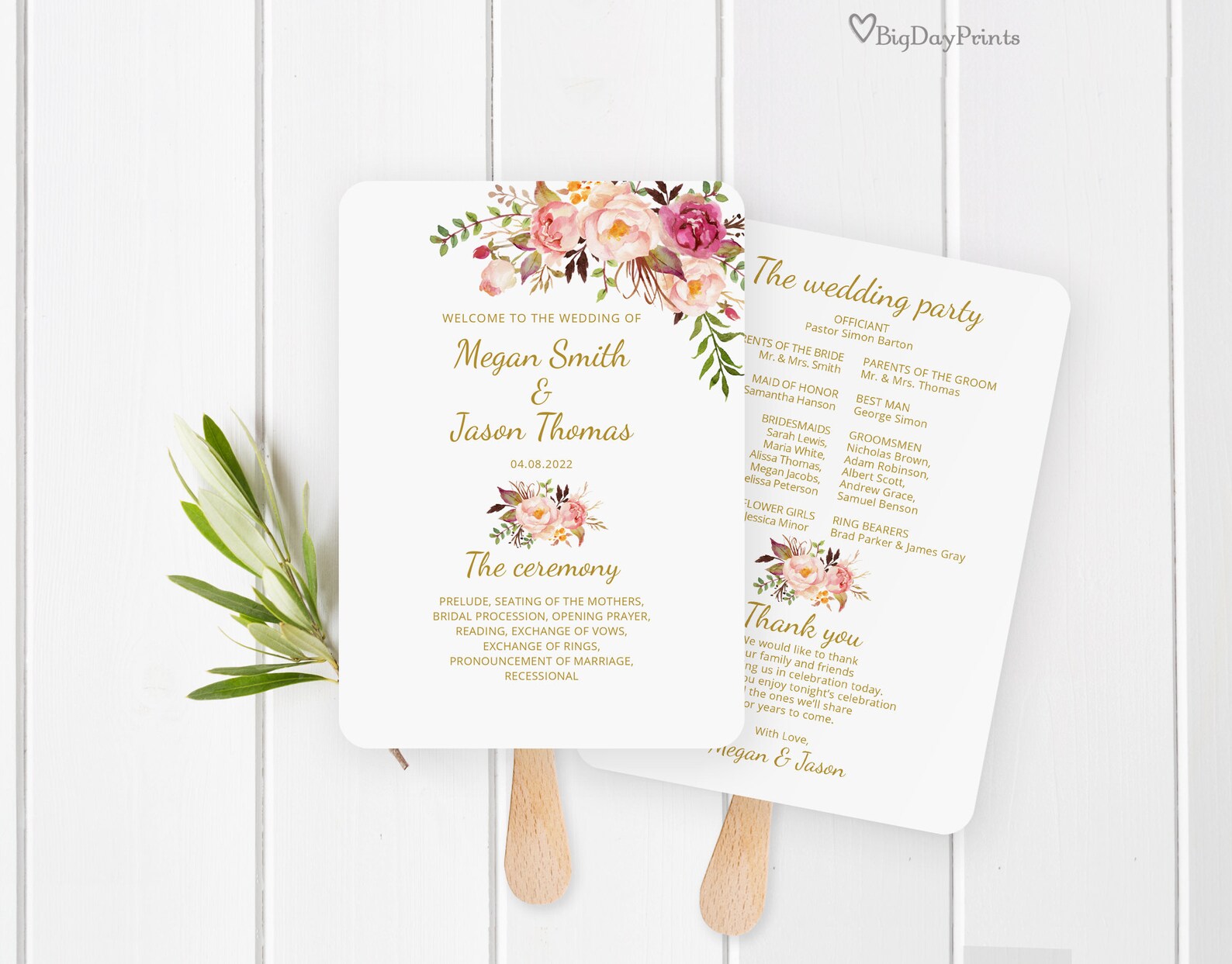 Fan Wedding Program, Wedding Fans Template, Ceremony Program Printable ...