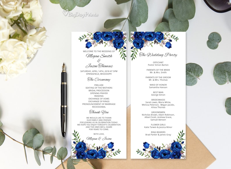 Royal Blue Wedding Program Template, Royal Blue Ceremony Program ...