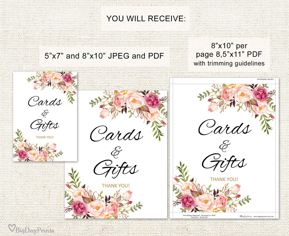Cards and Gifts Sign Gift Table Sign Printable Wedding Sign - Etsy