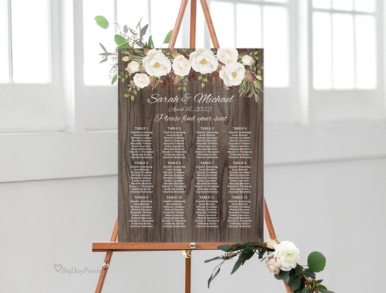 Rustic Wedding Seating Chart Template Boho Chic Floral - Etsy