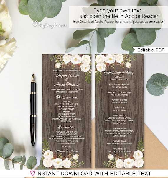Rustic Wedding Program Template Ceremony Program Printable | Etsy