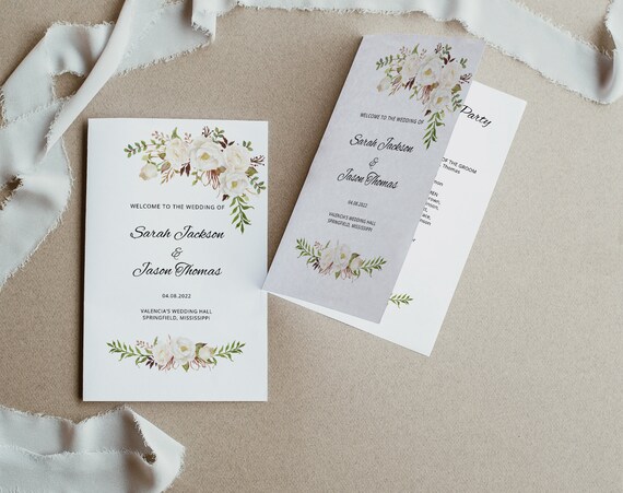 White Wedding Program Template Ceremony Program Printable | Etsy