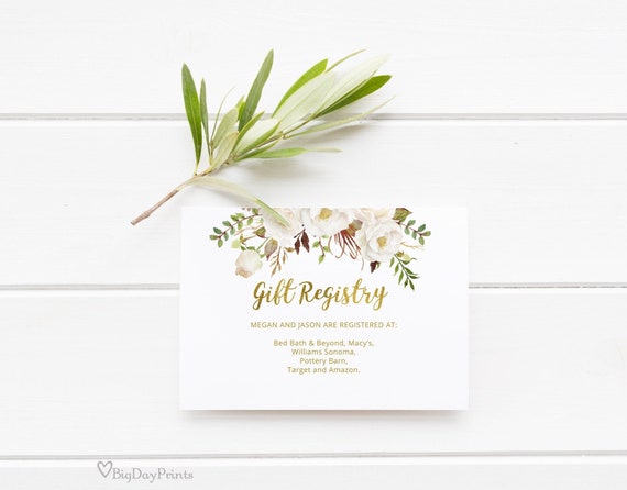 Floral Wedding Registry Card Template Printable Gift Registry | Etsy