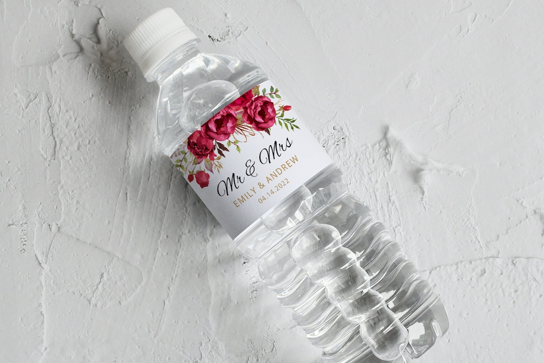 Red Wedding Water Bottle Labels, Red Bottle Labels, Wedding Water ...