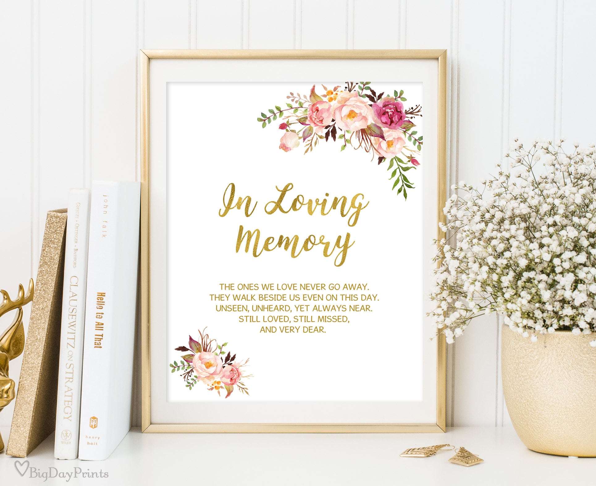 In Loving Memory Sign Memorial Table Sign Gold Floral | Etsy