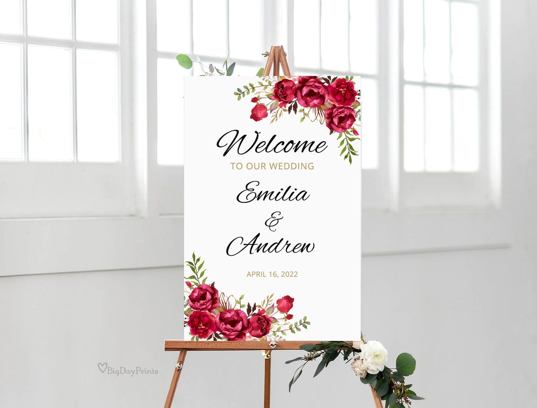 Red Wedding Welcome Sign, Printable Wedding Reception Sign, Red Wedding ...