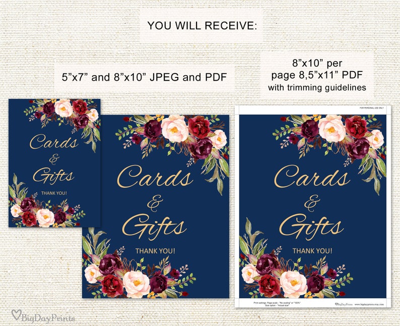 Cards and Gifts Sign Gift Table Sign Printable Wedding Sign - Etsy