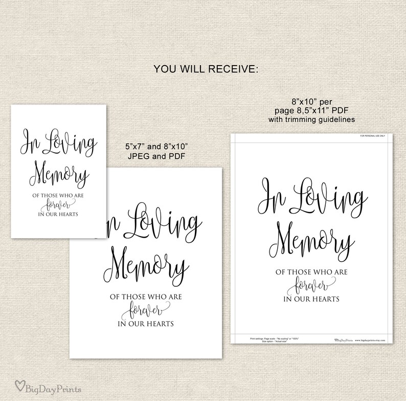 In Loving Memory Sign Memorial Table Sign Calligraphy - Etsy