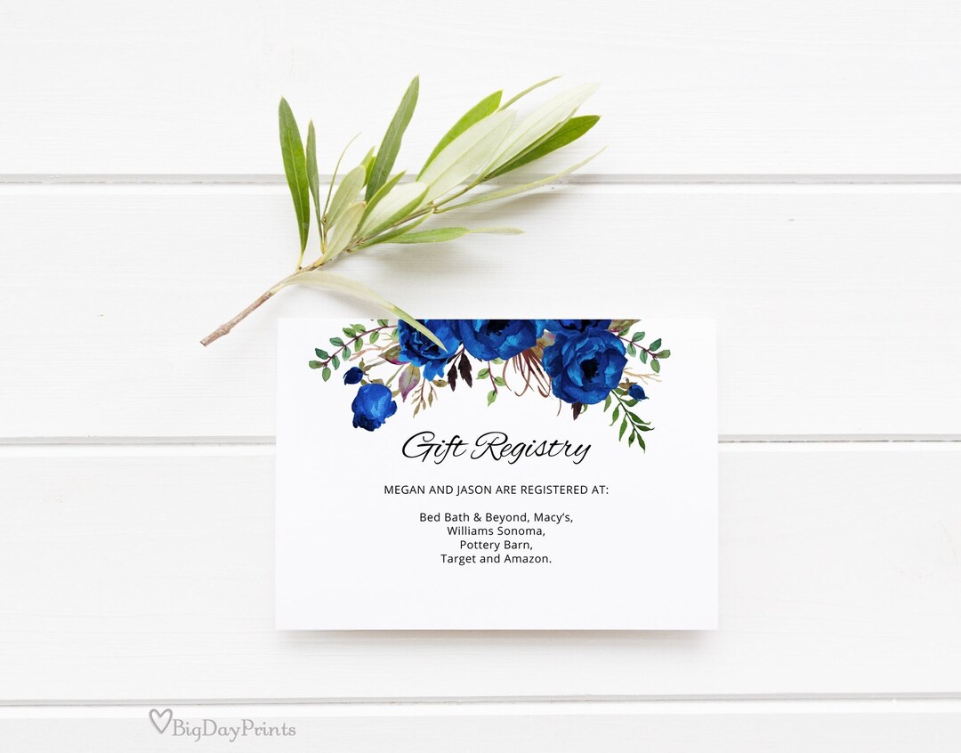 Royal Blue Wedding Gift Registry Card Template, Blue Wedding Registry ...