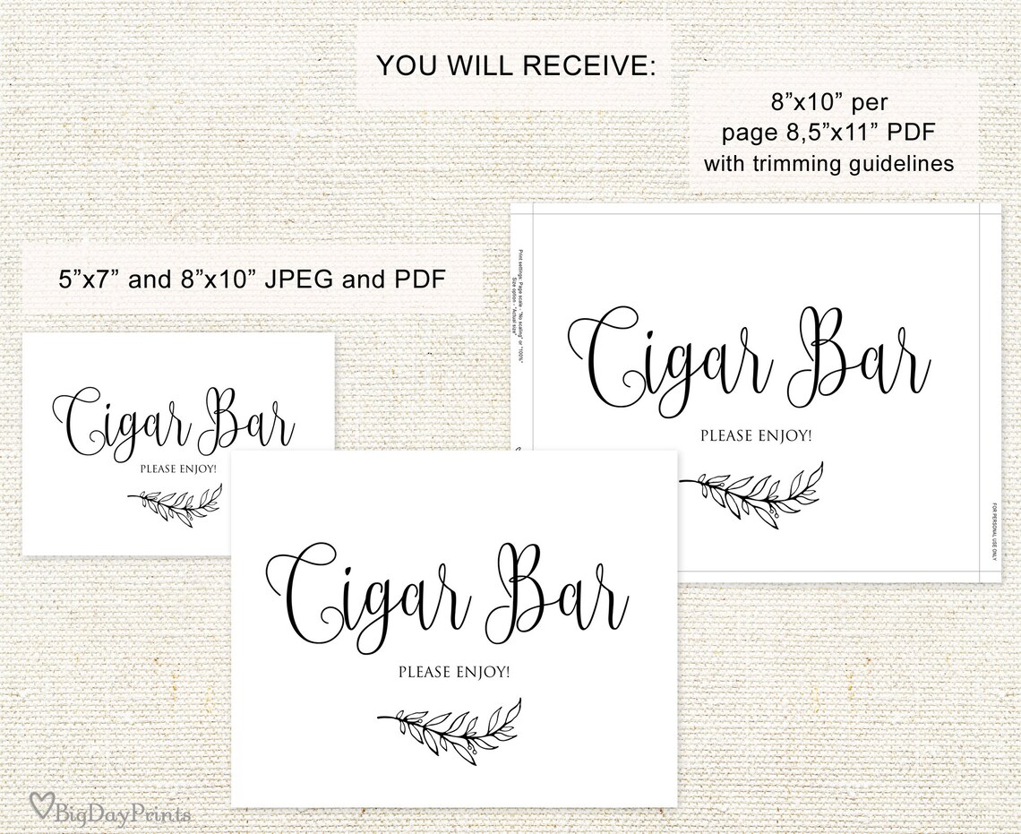 Cigar Bar Sign Cigar Wedding Sign Wedding Cigar Bar | Etsy