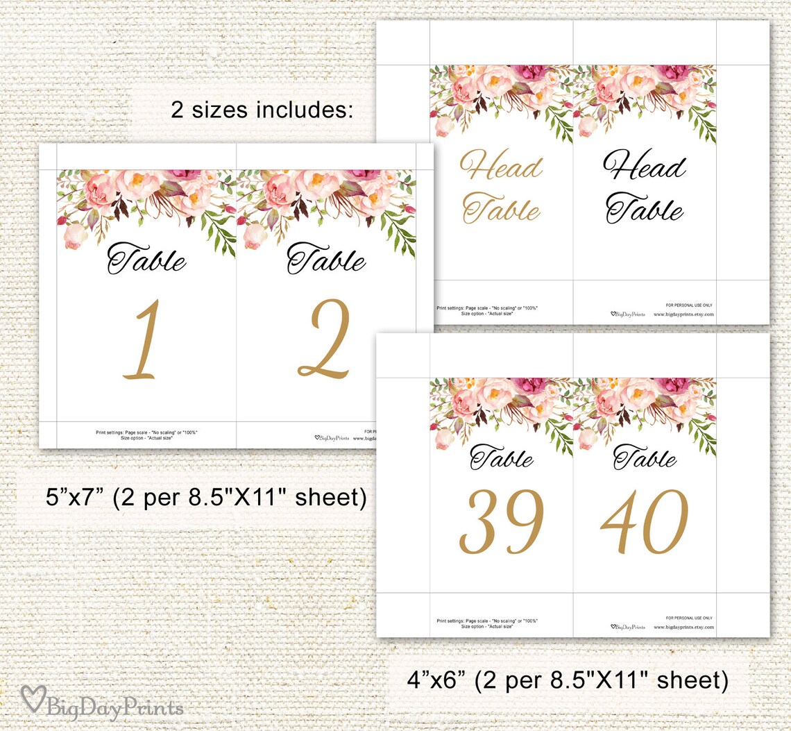 Wedding Table Numbers Floral Table Numbers Printable Wedding | Etsy