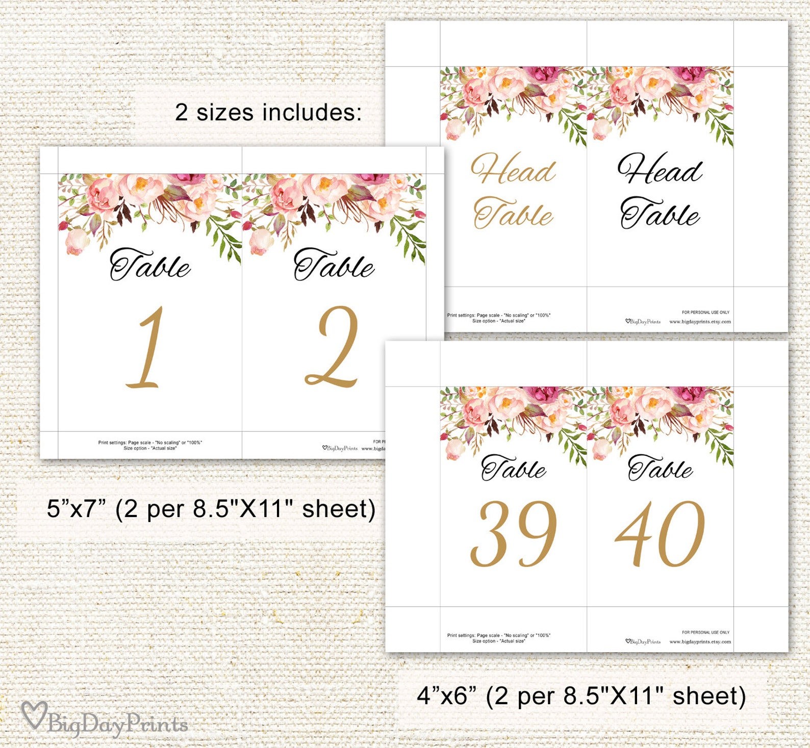 Wedding Table Numbers Floral Table Numbers Printable Wedding | Etsy