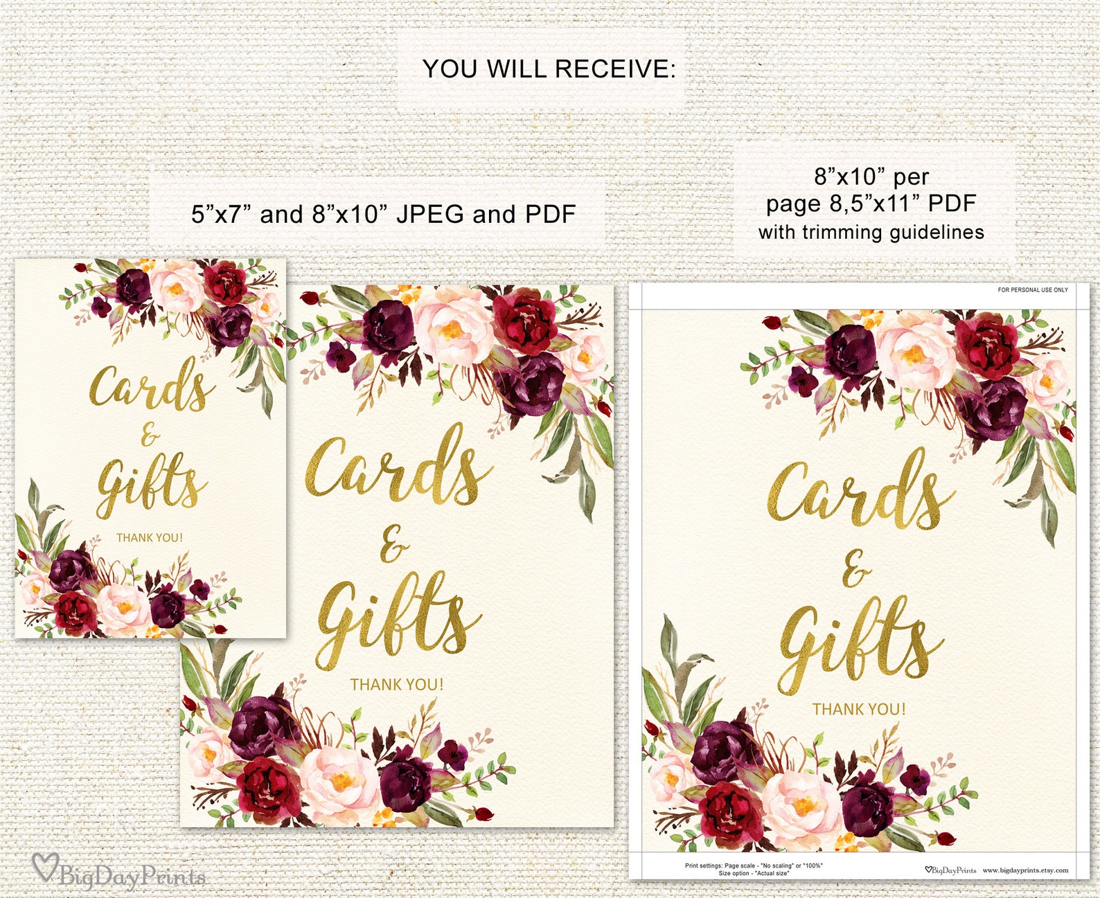 Cards and Gifts Sign, Gift Table Sign, Printable Wedding Sign, Gift ...