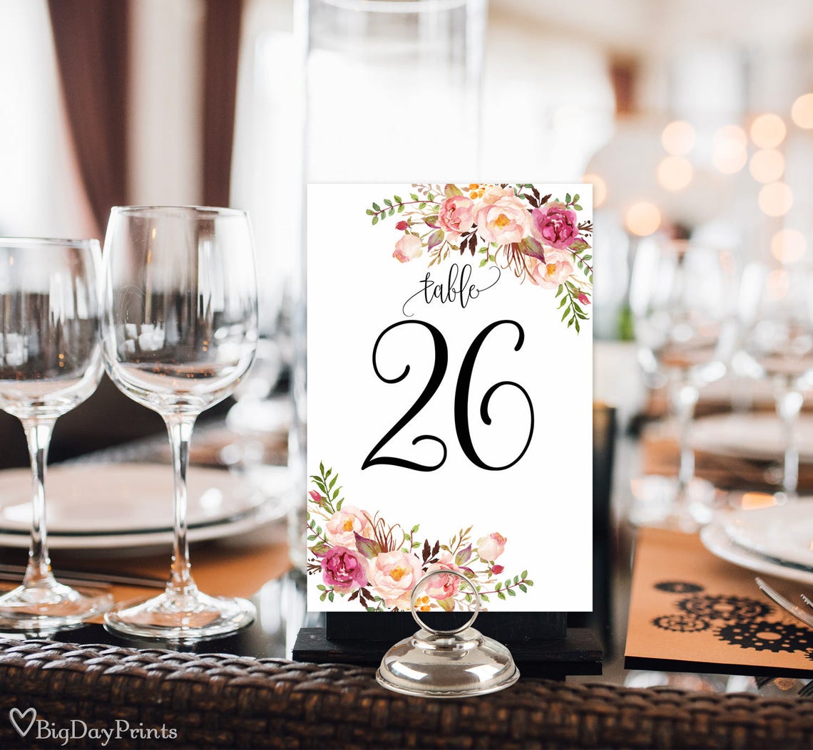 Wedding Table Numbers Floral Table Numbers Printable Wedding | Etsy
