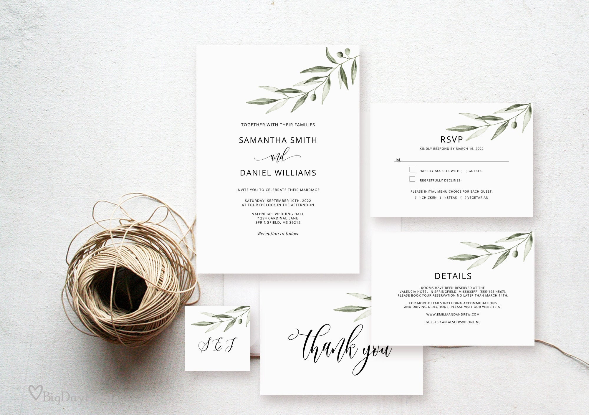 Olive Branch Wedding Invitation, Botanical Wedding Invitations ...