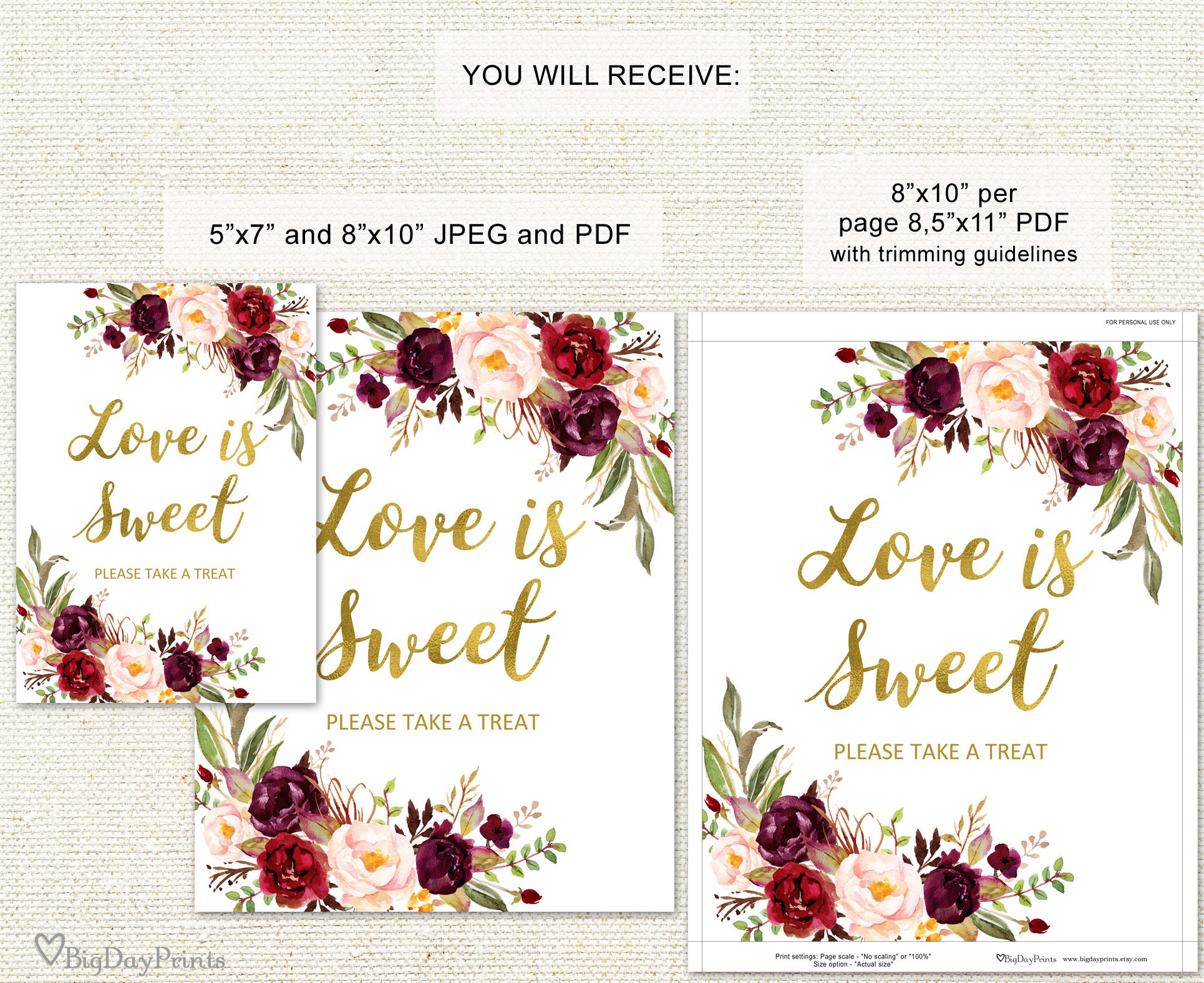 Love is Sweet Sign Printable Wedding Sign Love is Sweet Take | Etsy