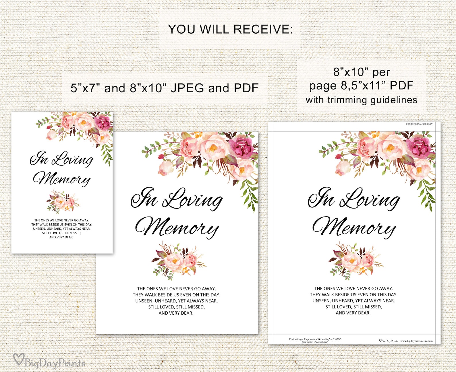 In Loving Memory Sign Memorial Table Sign Gold Floral | Etsy