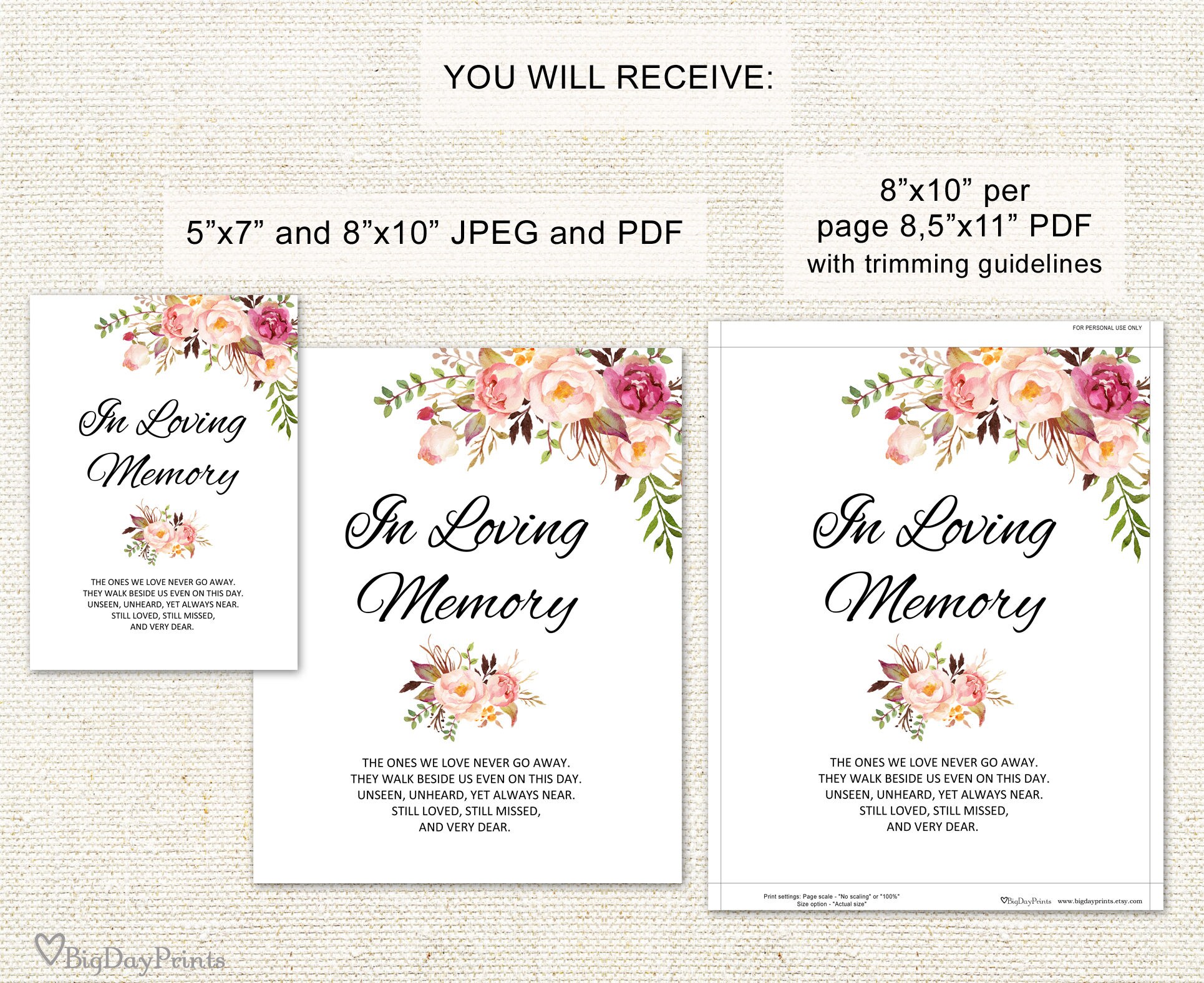 In Loving Memory Sign Memorial Table Sign Gold Floral | Etsy