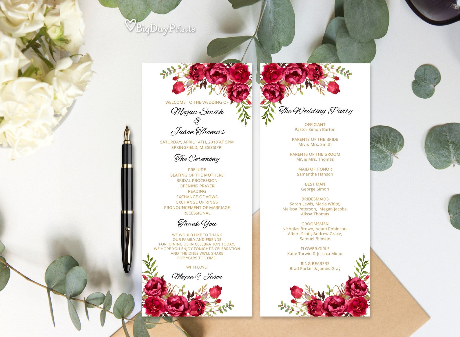 Red Wedding Program Template Ceremony Program Printable | Etsy