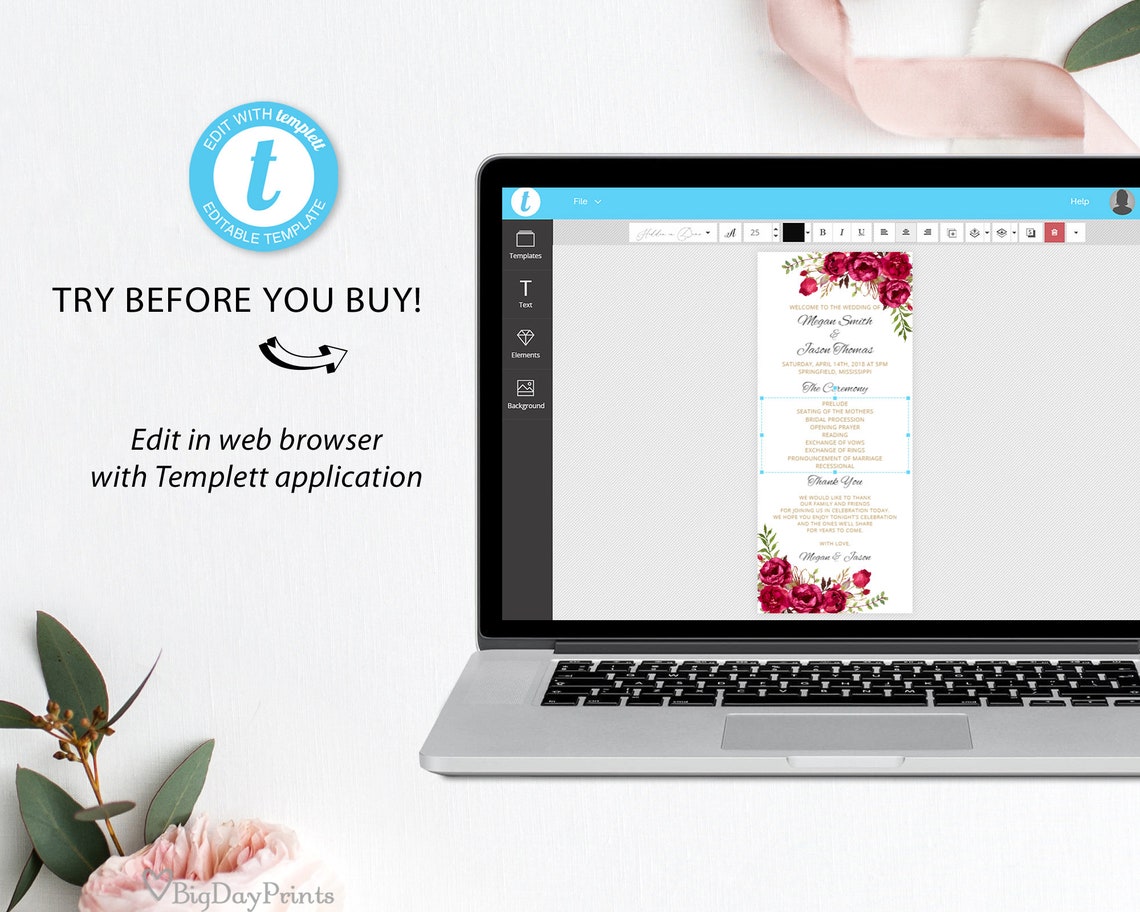 Red Wedding Program Template Ceremony Program Printable | Etsy