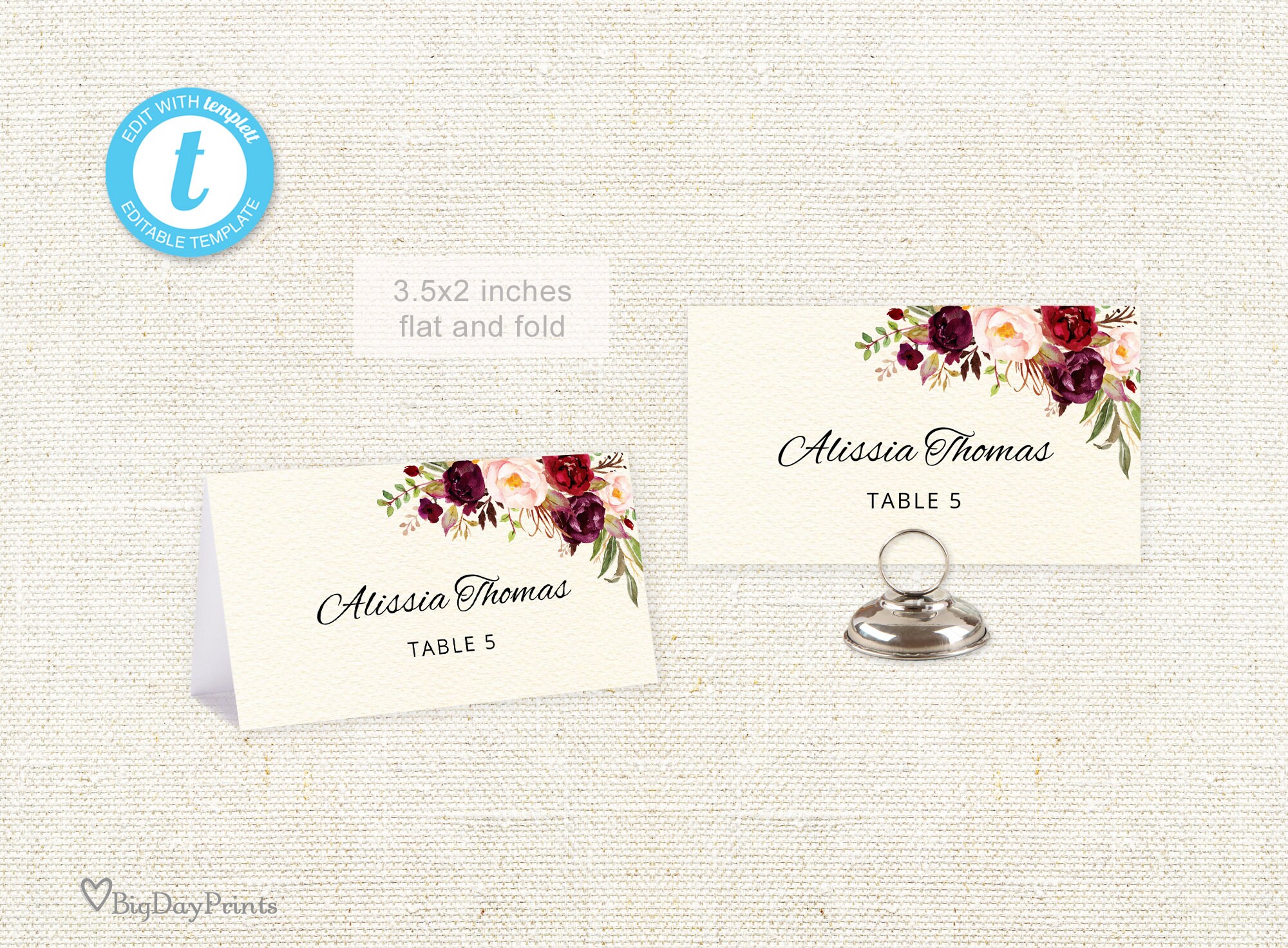 Ivory Place Card Template, Printable Place Card, Seating Cards, Escort ...