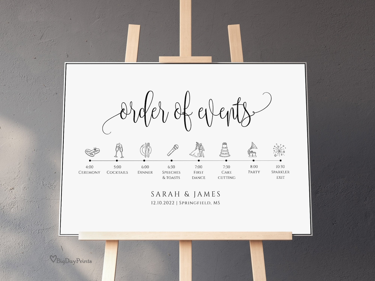 Wedding Order of Events Sign Template, Timeline Sign, Wedding Day Sign ...
