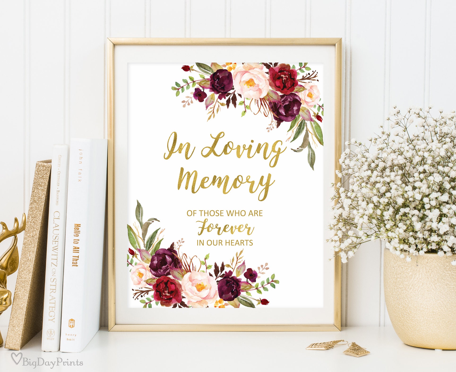 In Loving Memory Sign, Memorial Table Sign, Gold Floral Wedding Sign ...