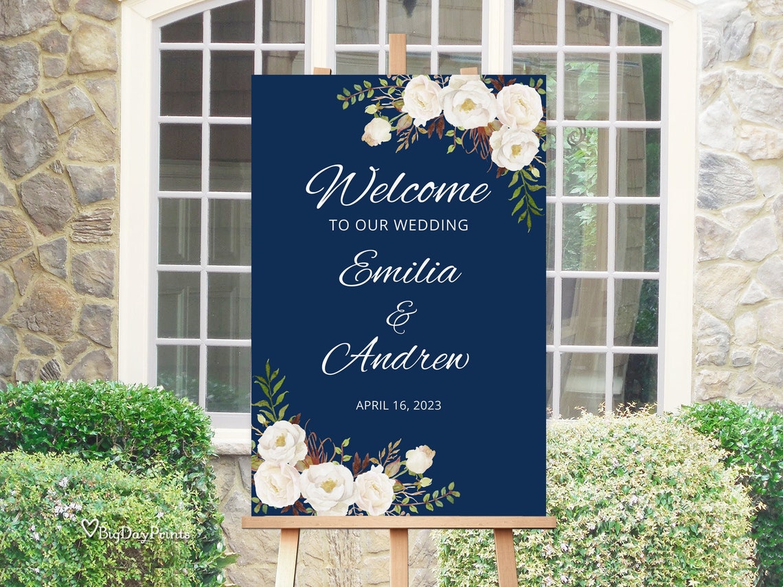 Navy Welcome Wedding Sign Template Blue Wedding Reception - Etsy