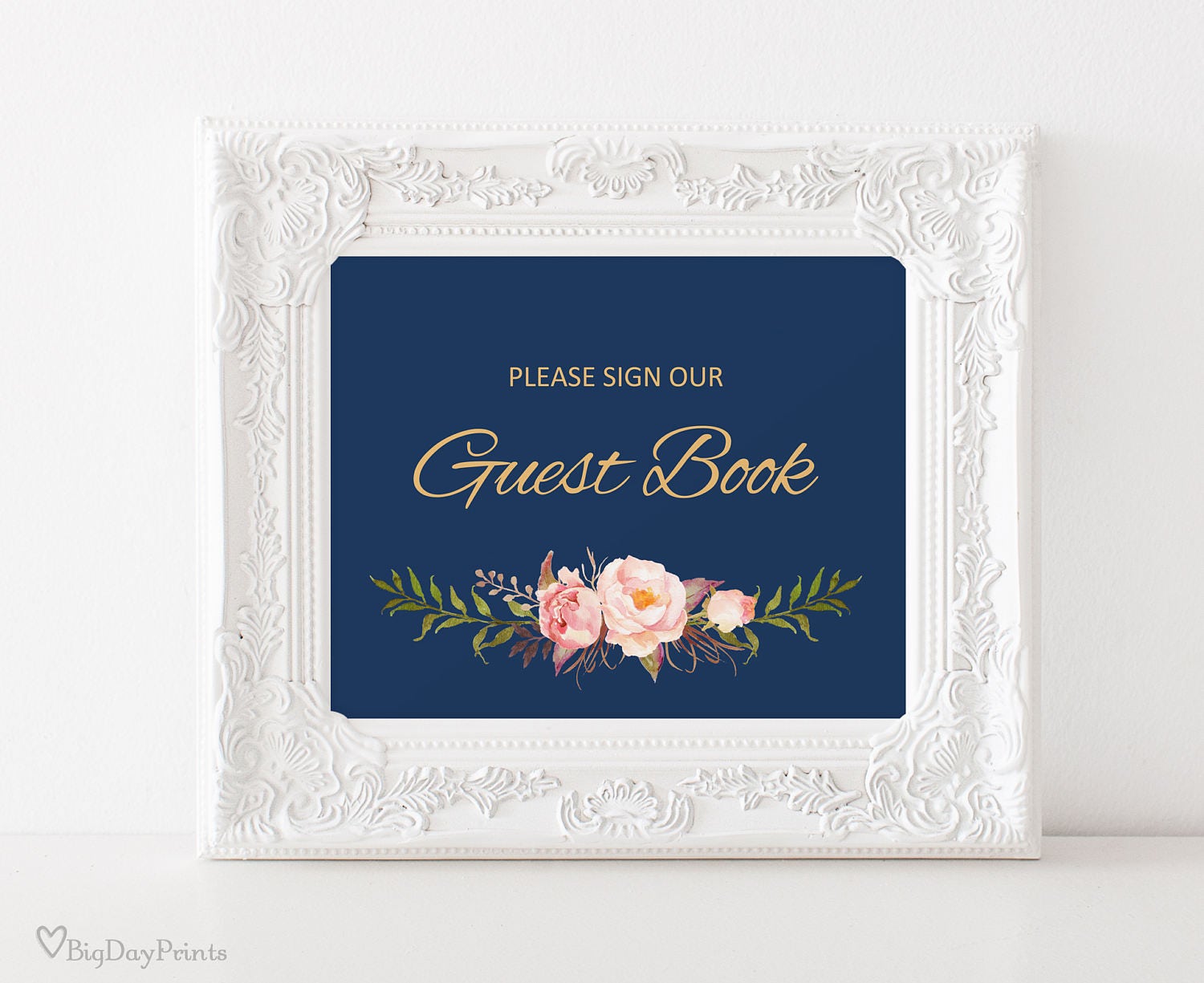 Guest Book Sign, Navy Guest Book Reception Sign, Printable Wedding Sign ...