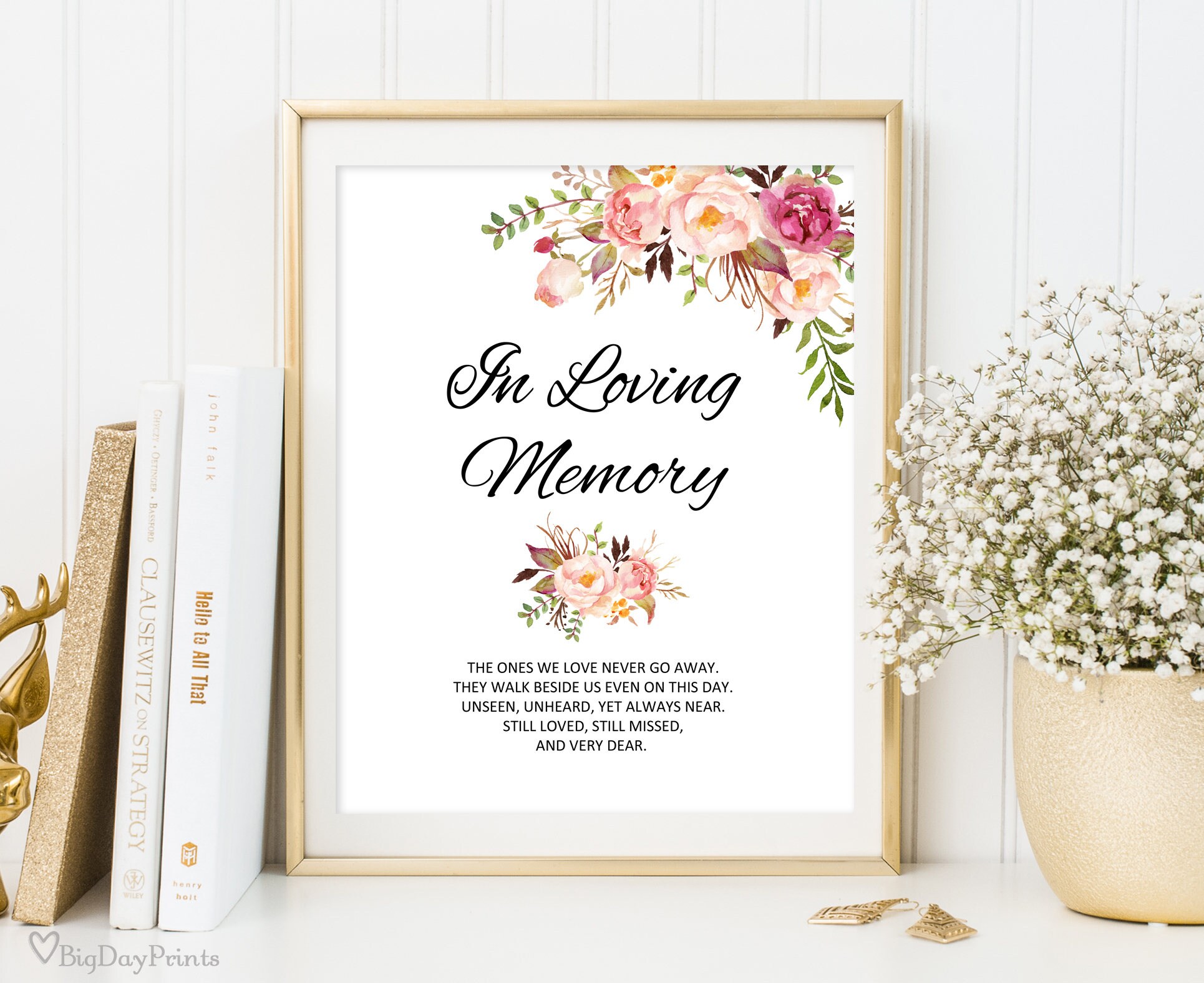 In Loving Memory Sign Memorial Table Sign Gold Floral | Etsy