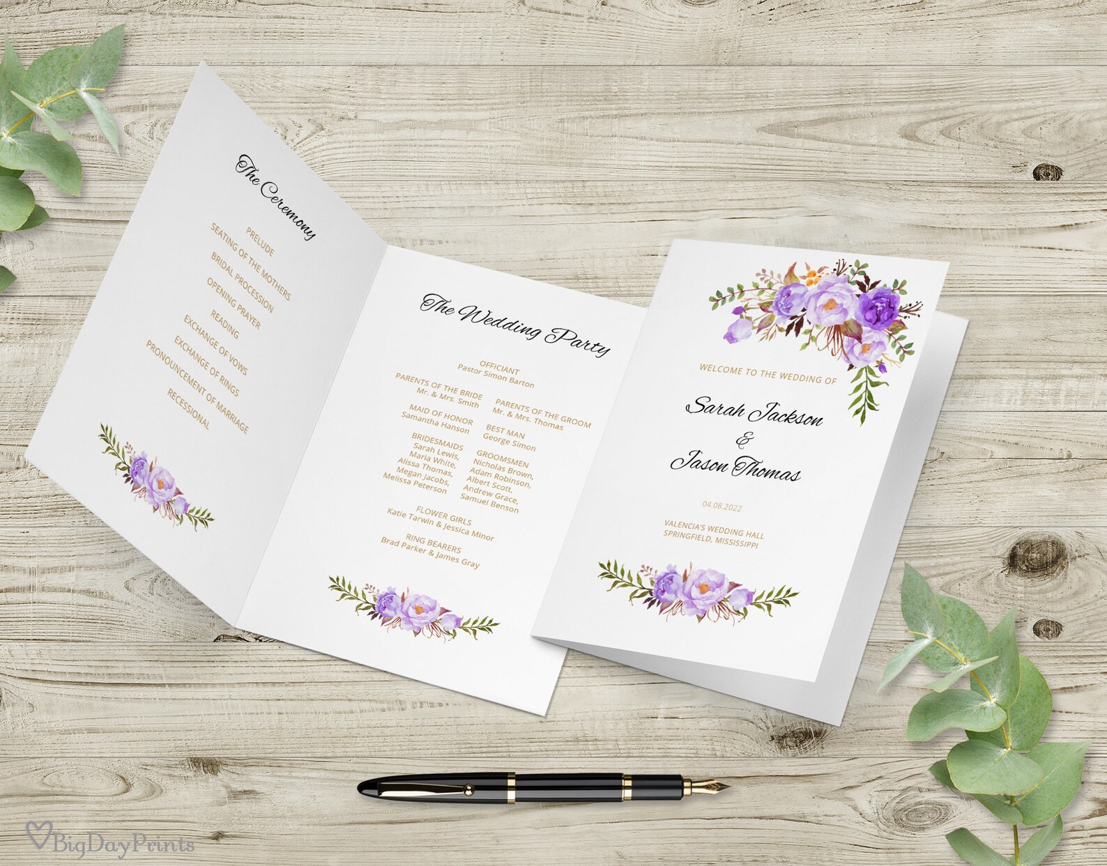 Purple Wedding Program Template Ceremony Program Printable | Etsy