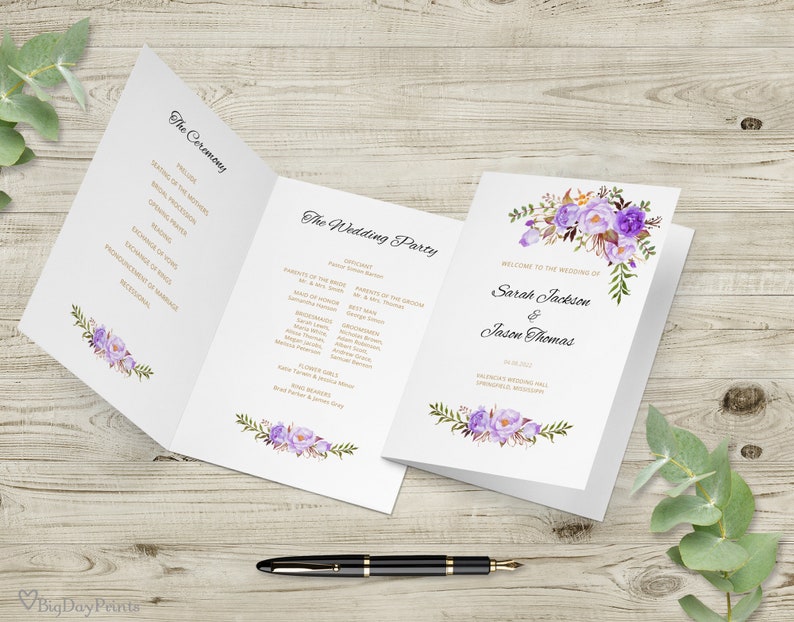 Purple Wedding Program Template Ceremony Program Printable | Etsy