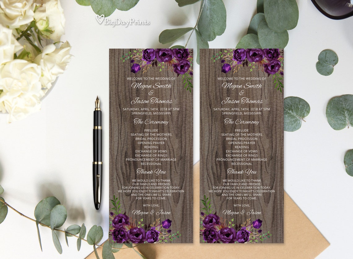 Rustic Wedding Program Template Ceremony Program Printable | Etsy