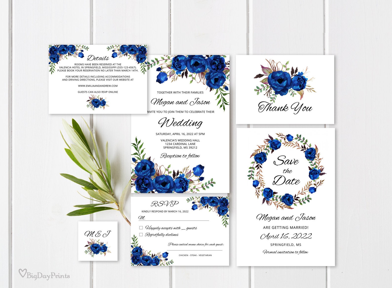 Blue Wedding Invitation Template Royal Blue Wedding - Etsy