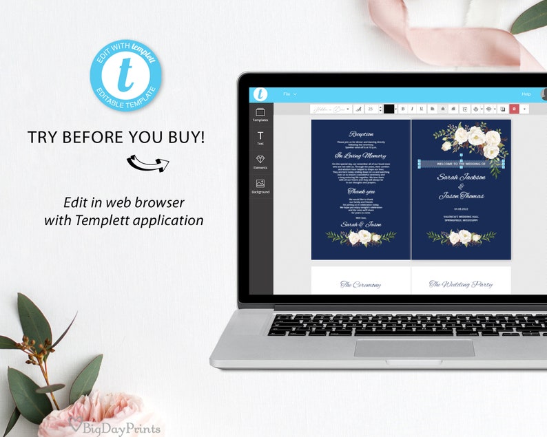 Blue Wedding Program Template Ceremony Program Printable - Etsy