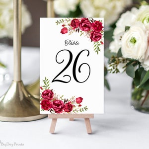 Wedding Table Numbers, Red Table Numbers, Printable Wedding Table ...