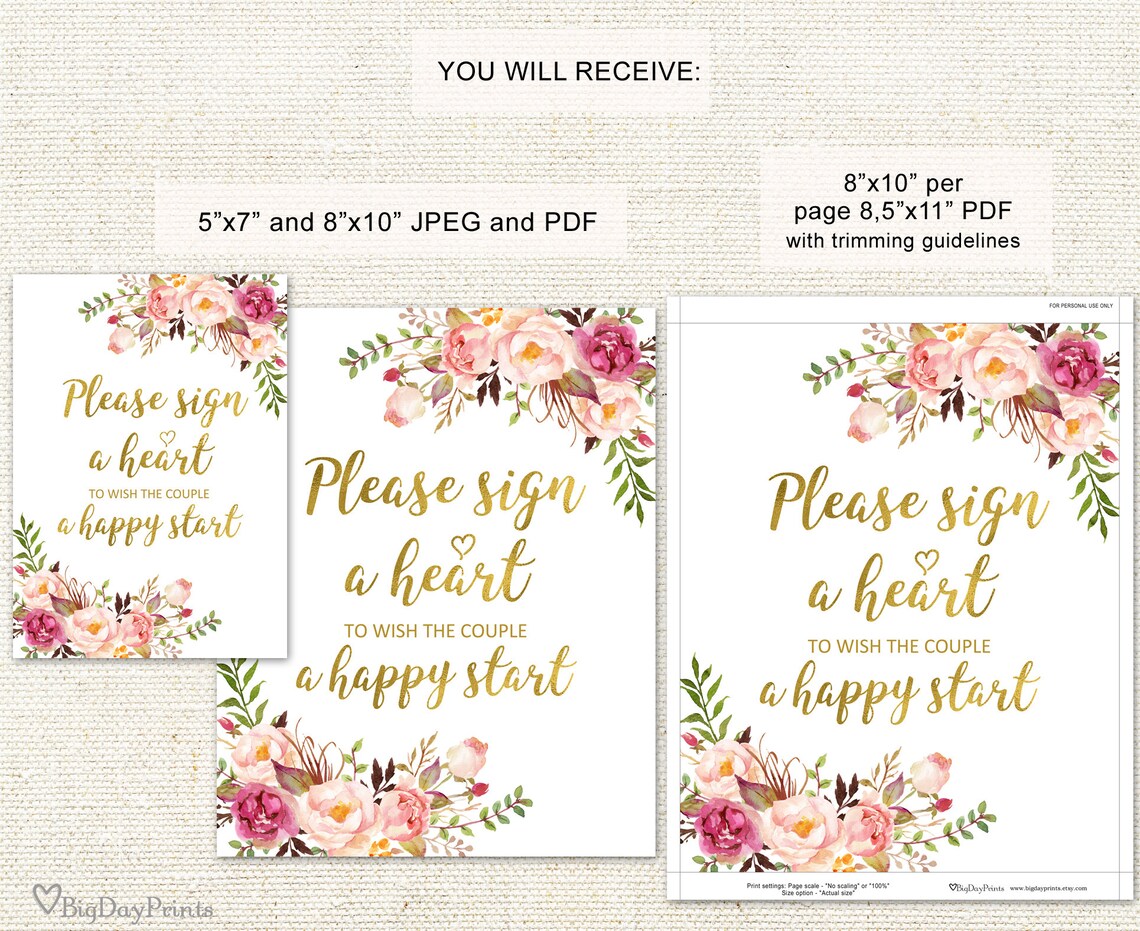 Please Sign a Heart Wedding Signs Alternative Wedding Guest | Etsy