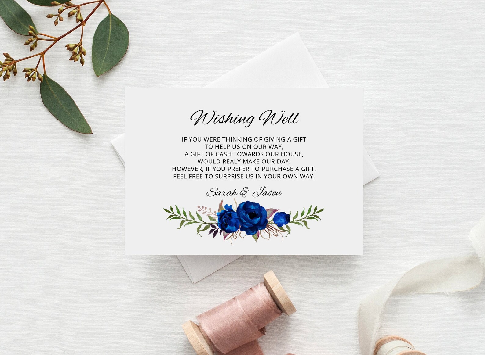 Royal Blue Wedding Wishing Well Card Template, Printable Wishing Well ...