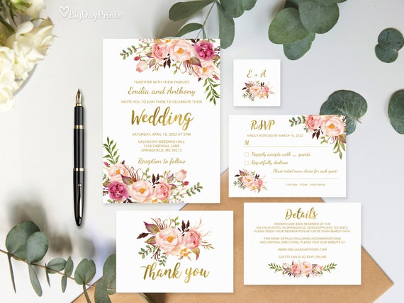 Weddings Wood Instant Download Digital File Suite Rustic Blush Floral ...