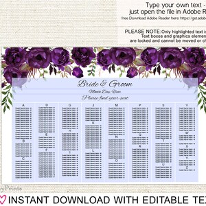 Eggplant Wedding Seating Chart Template By Alphabet Boho | Etsy