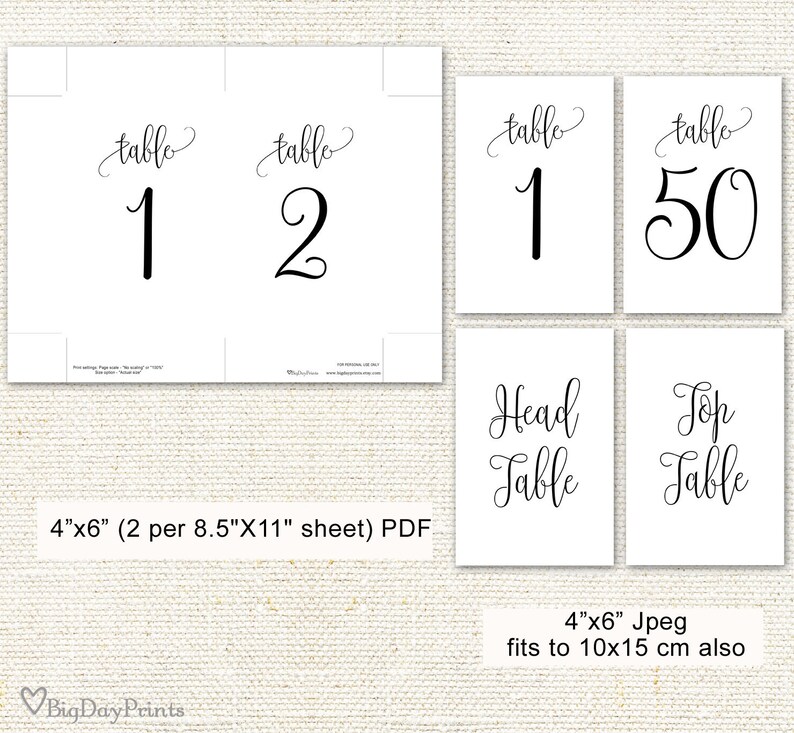 Wedding Table Numbers Calligraphy Table Numbers Printable | Etsy