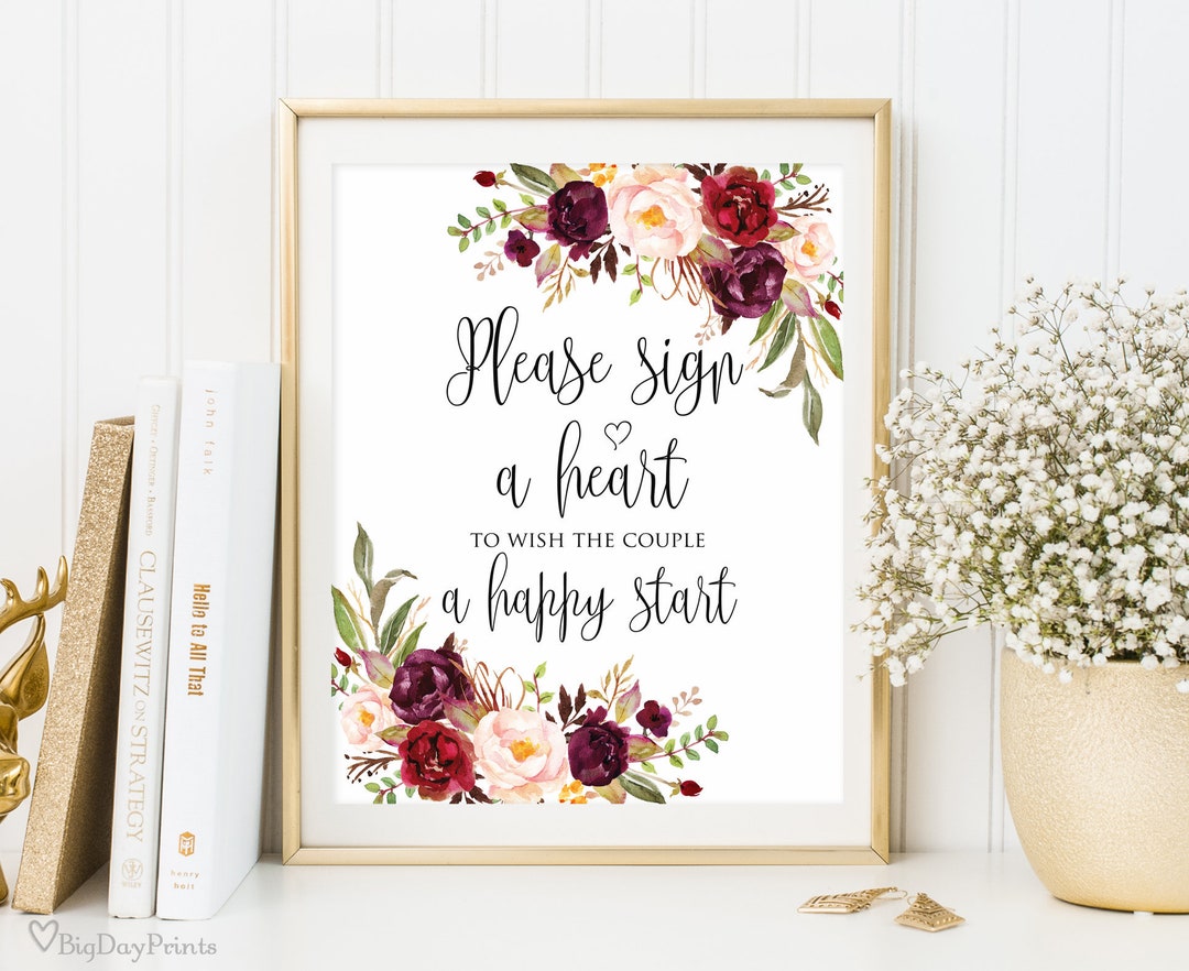 Please Sign a Heart Wedding Signs, Alternative Wedding Guest Book ...