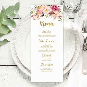 Blush Pink Wedding Menu Template, Floral Wedding Menu Card, Wedding ...