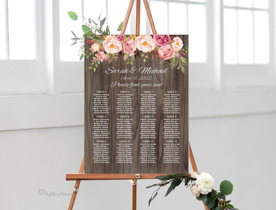 Rustic Wedding Seating Chart Template, Boho Chic Wedding Table Plan ...