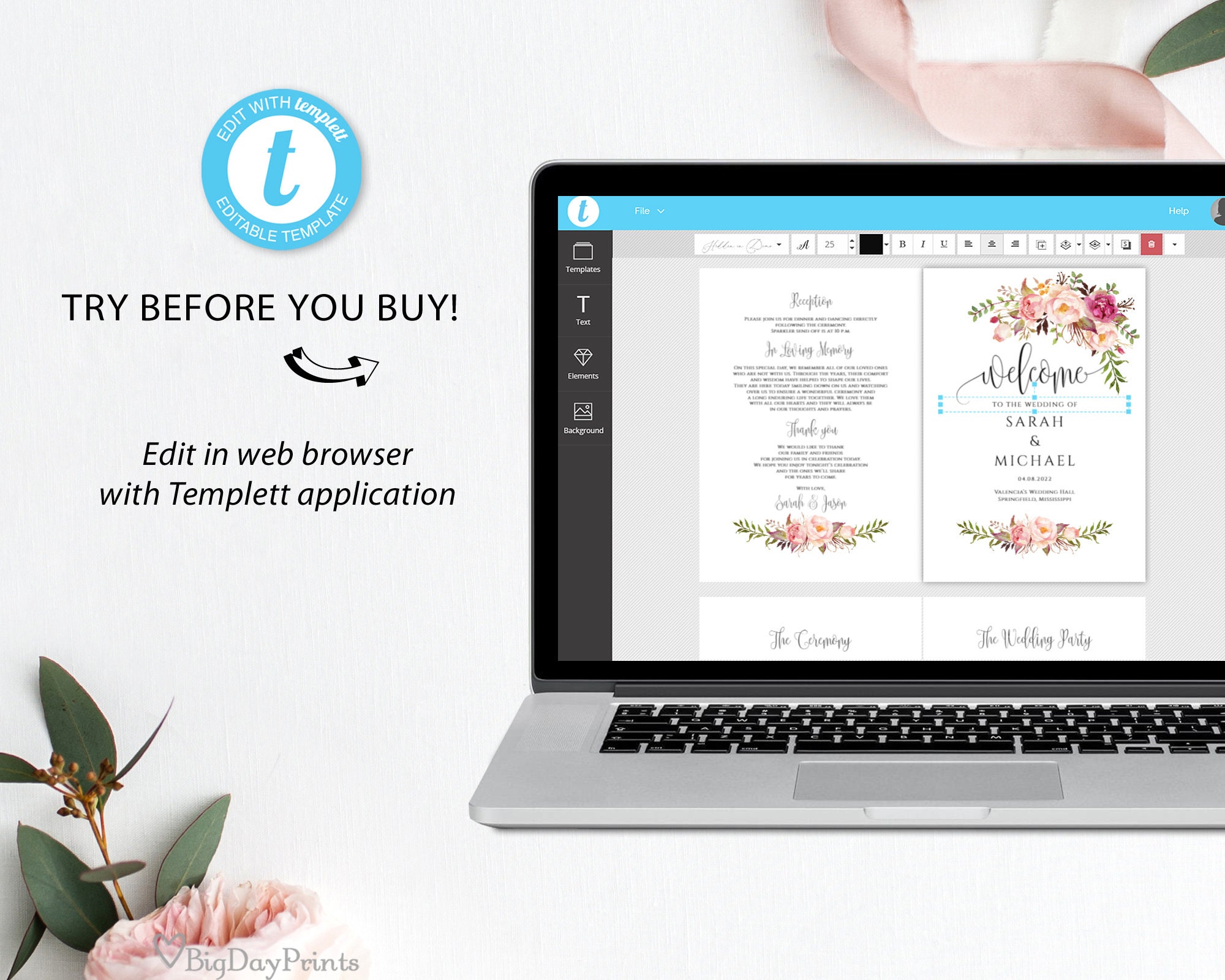 Floral Wedding Program Template Ceremony Program Printable - Etsy