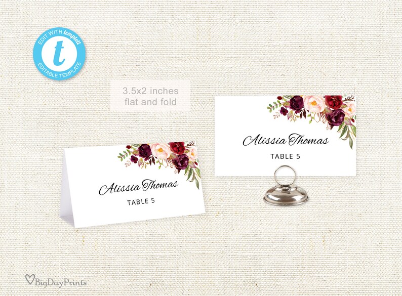Place Card Template Printable Place Card Seating Cards | Etsy