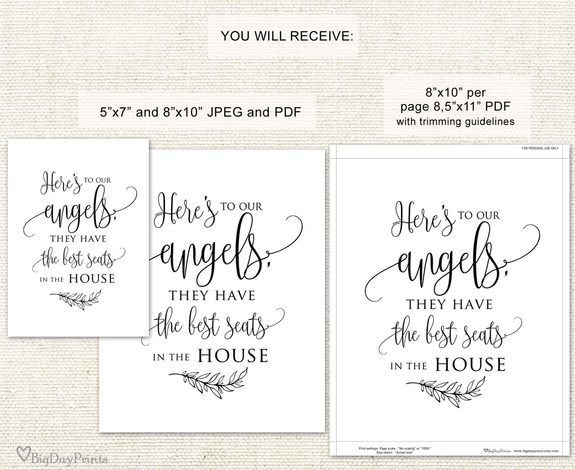 Here's to Our Angels Sign, Memorial Sign, Printable, Instant Download ...