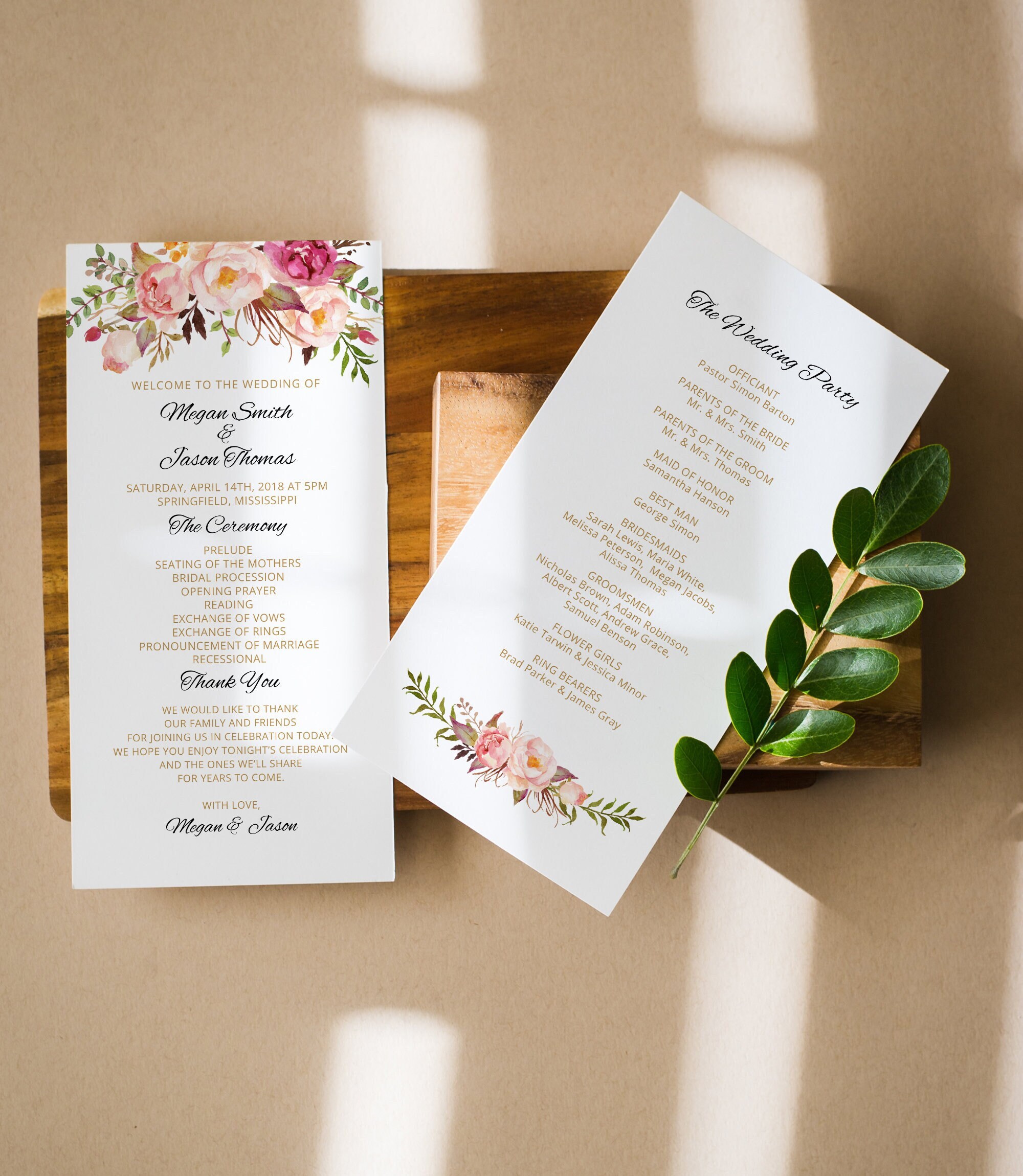 Floral Wedding Program Template, Ceremony Program Printable, Blush ...
